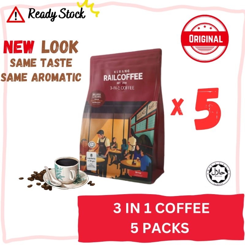 SERBUK KOPI KLUANG RAIL COFFEE 3 IN 1 (8 SACHETS X 36GM) 5 PACKS ...