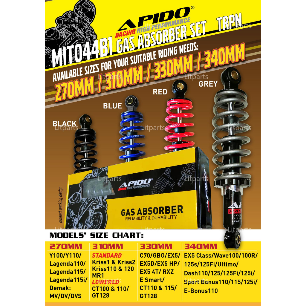 Apido / Yoshi Absorber Adjustable Gas 270mm 280mm 310mm 330mm 340mm EX5 ...