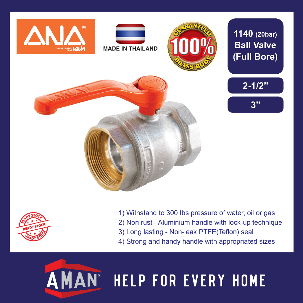 ANA Full Bore Valve Gear Handle Brass Ball Valve Water Pipe Fitting ...
