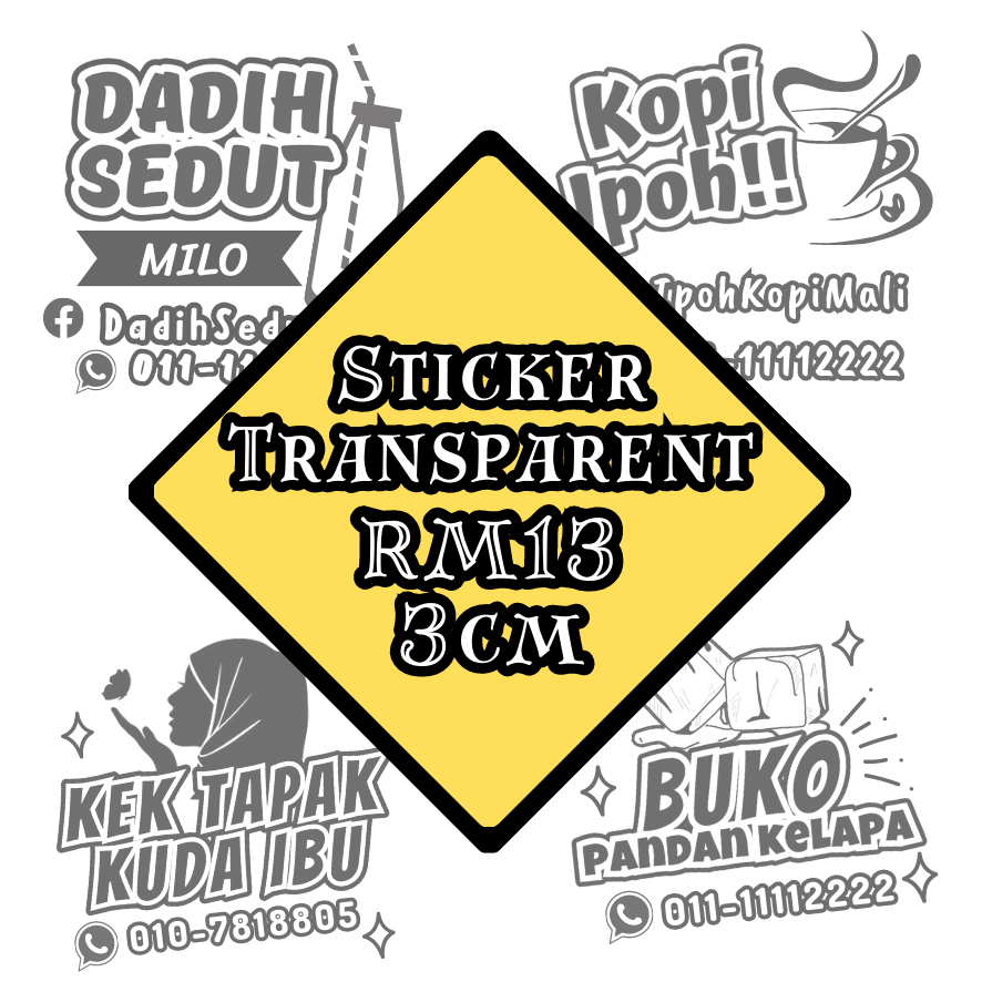 (Sticker Transparent) 100pcs WATERPROOF Sticker Aiskrim / Makanan Viral ...