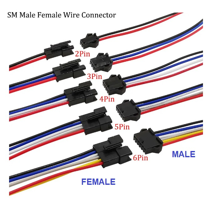 SM JST Wire Male Female 2P 3P 4P 5P 6P Connector DC Power Supply Cable ...