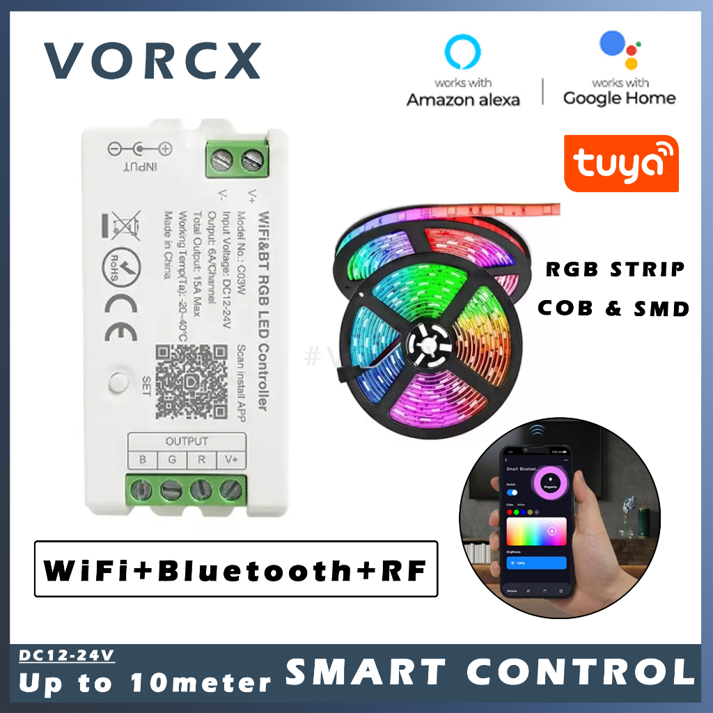 WBR TuYa Smart WiFi Bluetooth RF RGB Controller for COB & SMD LED Strip ...