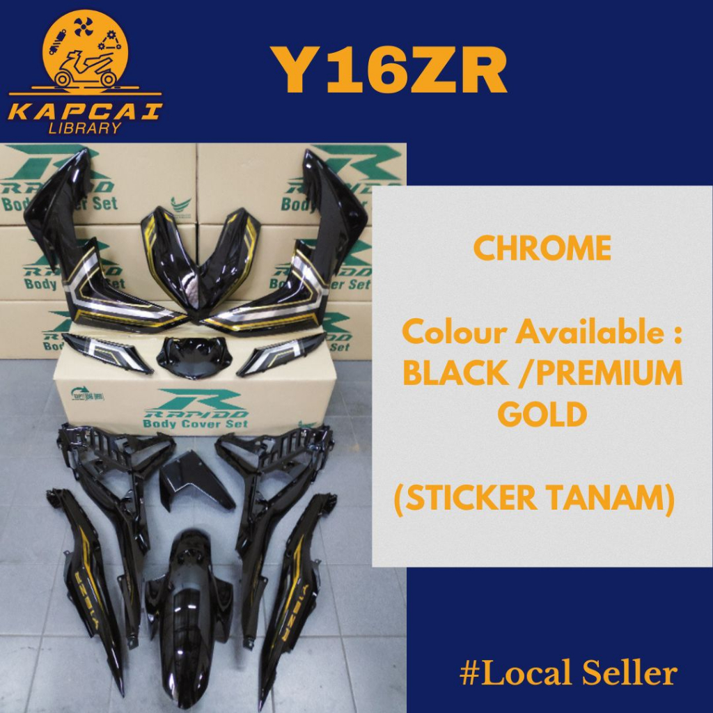 Rapido Yamaha Y16ZR Y16 Chrome Black/Premium Gold Motorcycle Cover Set ...