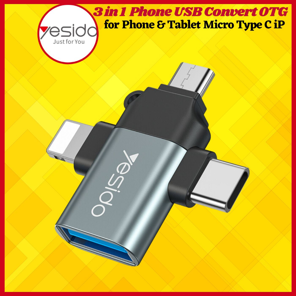【Ready Stock】Yesido 3 In 1 Small Mobile Phone OTG USB Female To Male ...