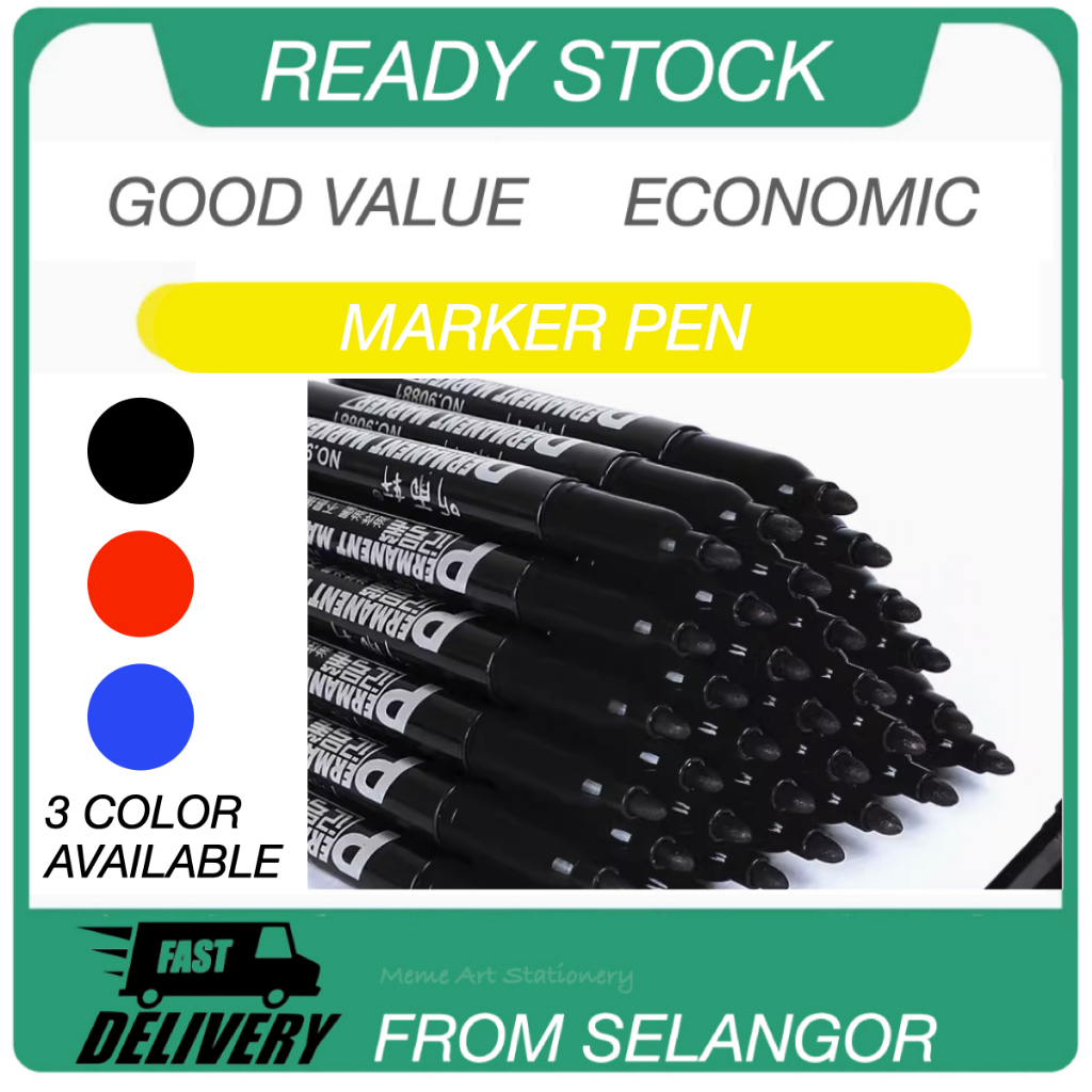 MEME Permanent Marker Pen 1.5mm Fast Dry Ink Black Blue Red Packaging ...