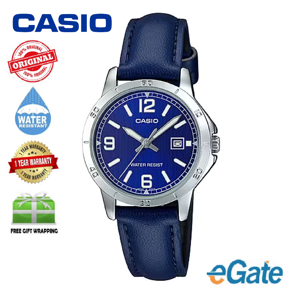 [100% Original] 1 Year Warranty Casio LTP-V004L-2B Quartz Blue Dial Blue Leather Strap Women's ...
