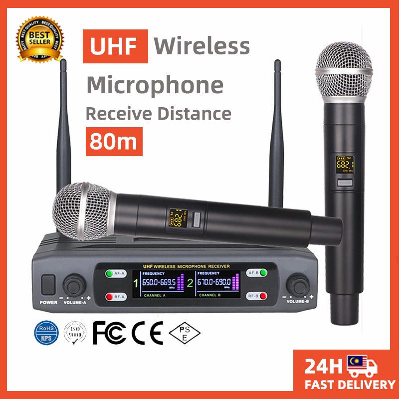 Wireless Microphone Professional Universal UHF Requency Modulation Dual Mic Mikrofon for ...
