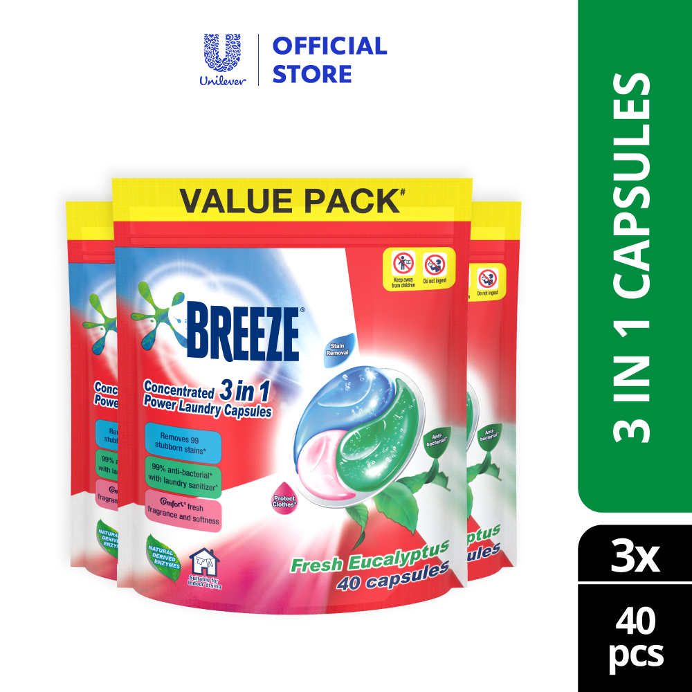 [Bundle of 3] Breeze 3 In 1 Capsules Pouch Fresh Eucalyptus 420g ...