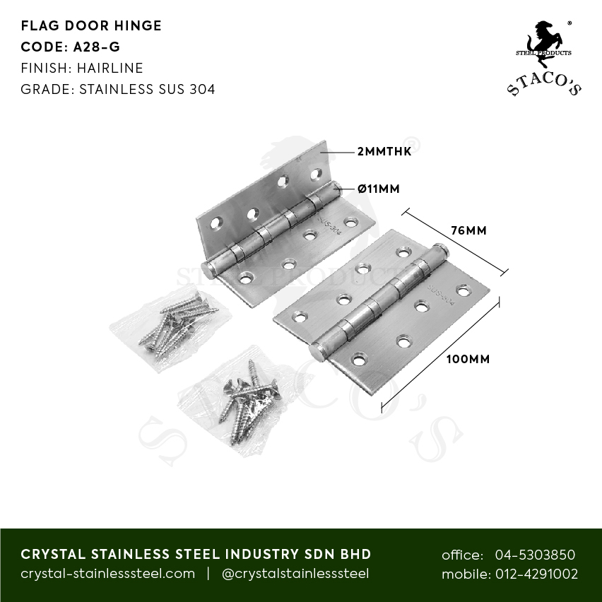 STACOS Stainless Steel 304 Heavy Duty Door Hinge Bi Fold Flag Hinge ...