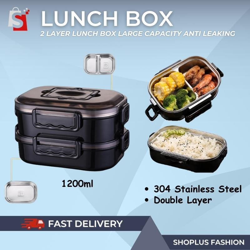 【SHOPLUS】304 Stainless Steel Bento Lunch Box 600/1200ML Double Deck ...