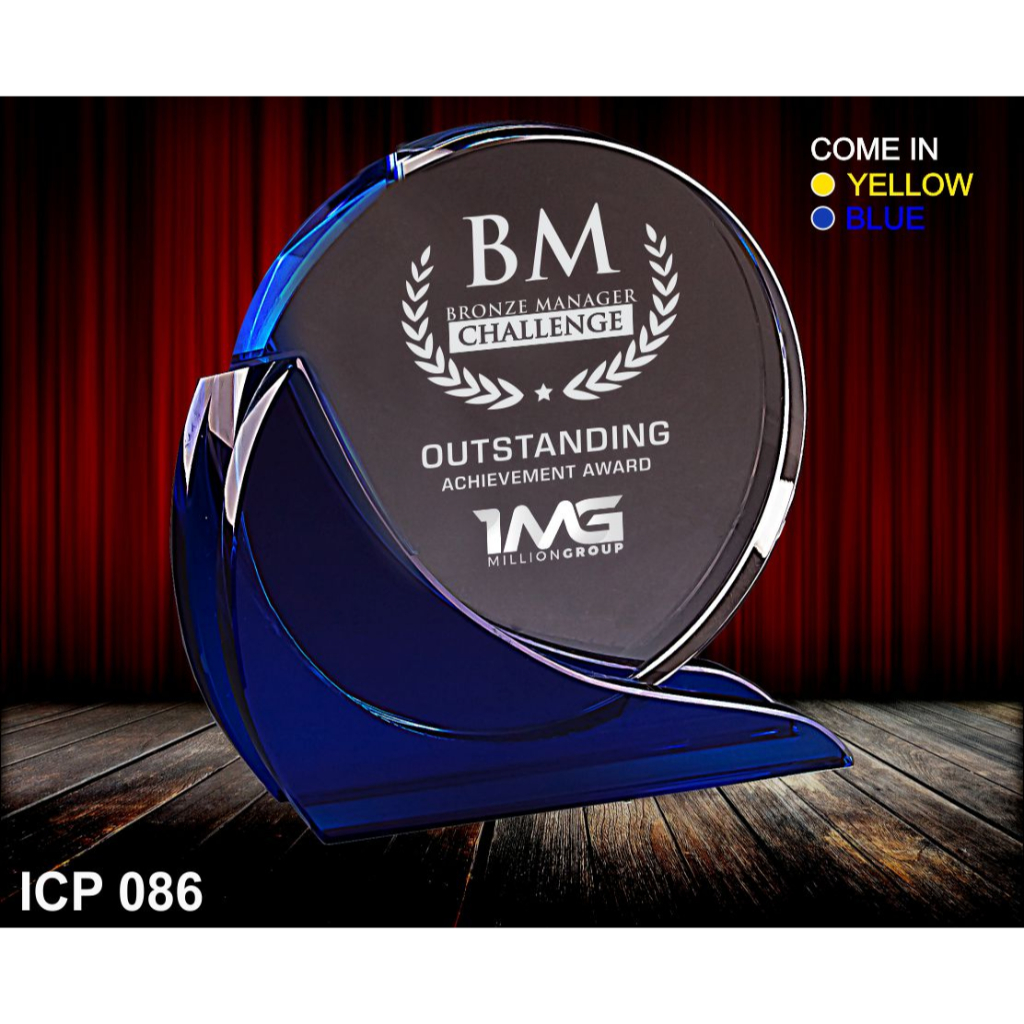 APPRECIATION CRYSTAL PLAQUE, RETIREMENT PLAK, BLUE CRYSTAL PLAQUE ICP ...