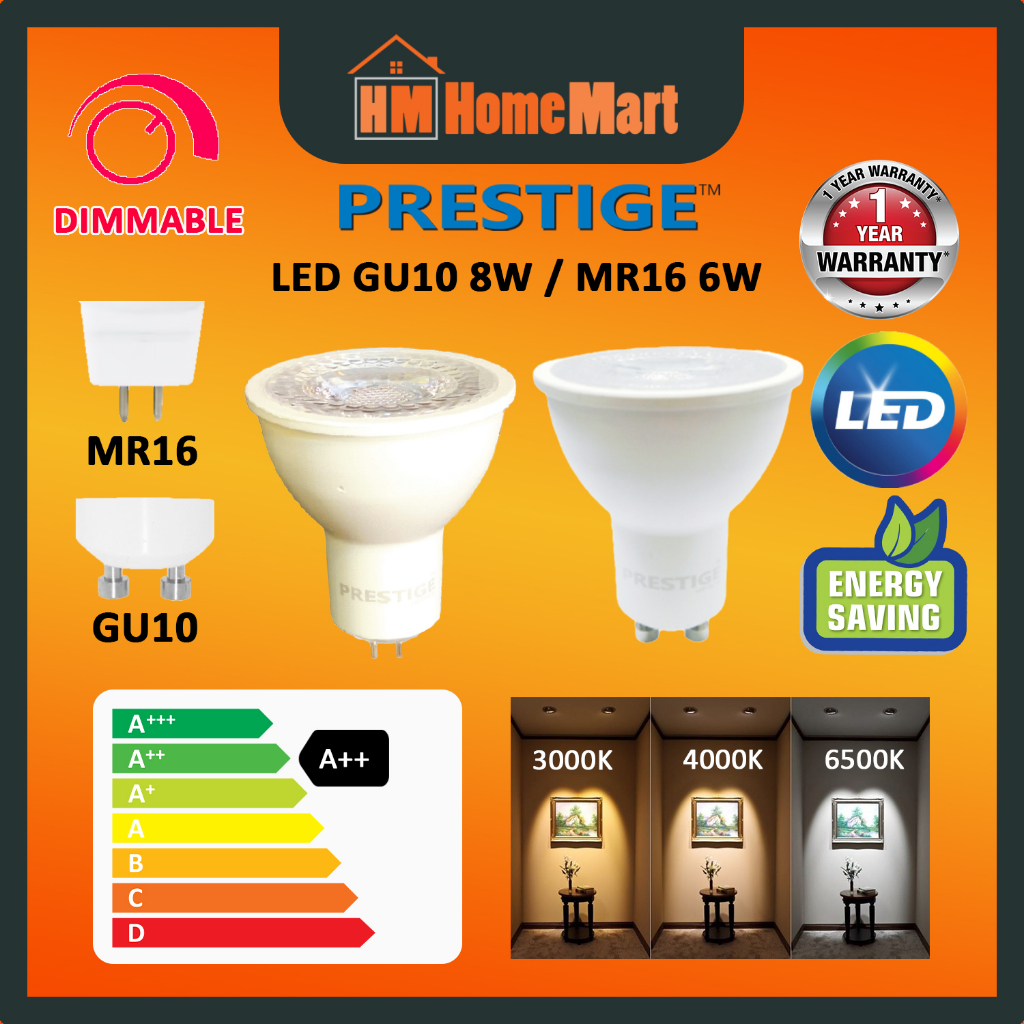 PRESTIGE LED GU10 DIMMABLE /GU10 8W/ MR16 6W (3000K/4000K/6500K) (1 ...