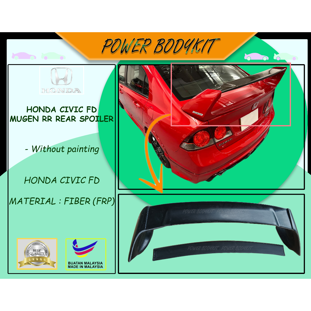 Honda Civic FD Mugen RR Rear Spoiler (2 PCS) Material Fiber (FRP) | Shopee Malaysia