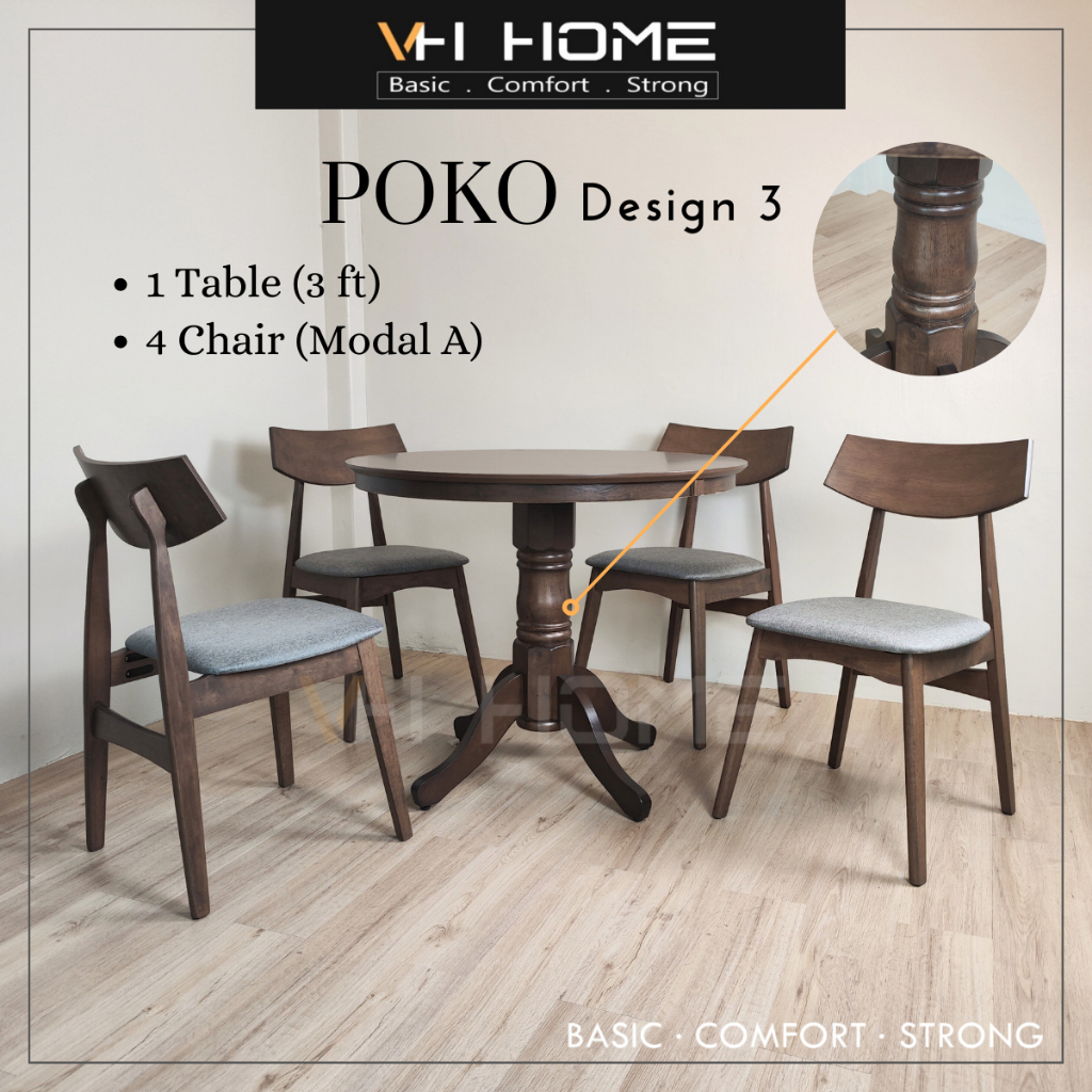 POKO Round Dining Set 1+4 Chairs Meja Makan Bulat 3FT/3.5FT Meja Makan ...