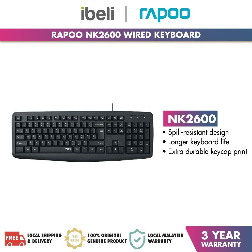 Rapoo NK2600 Wired Keyboard Spill-resistant Desktop Keyboard - 3 Years ...