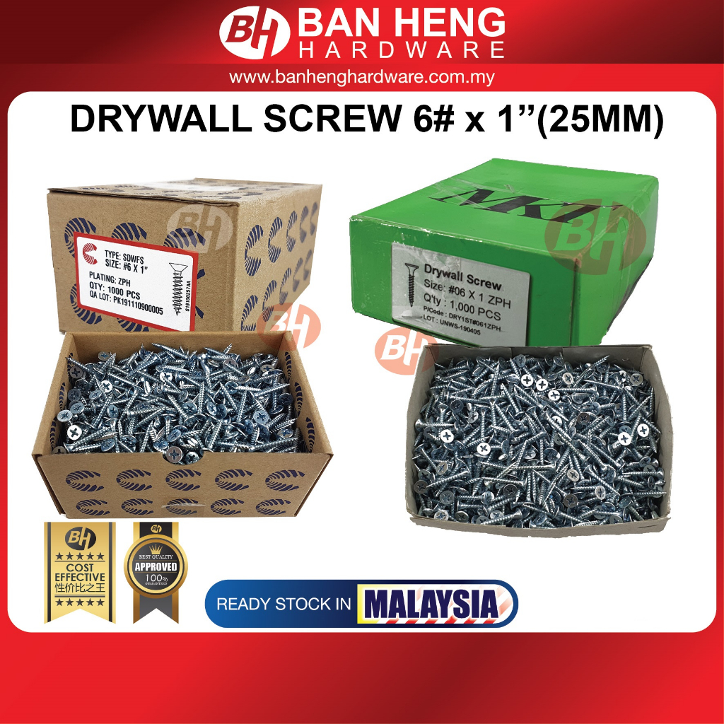 WHITE DRYWALL SCREW 6# x 1’’(25MM) 1000PC / 6# x 1.1/4 (32MM) 1000PC ...