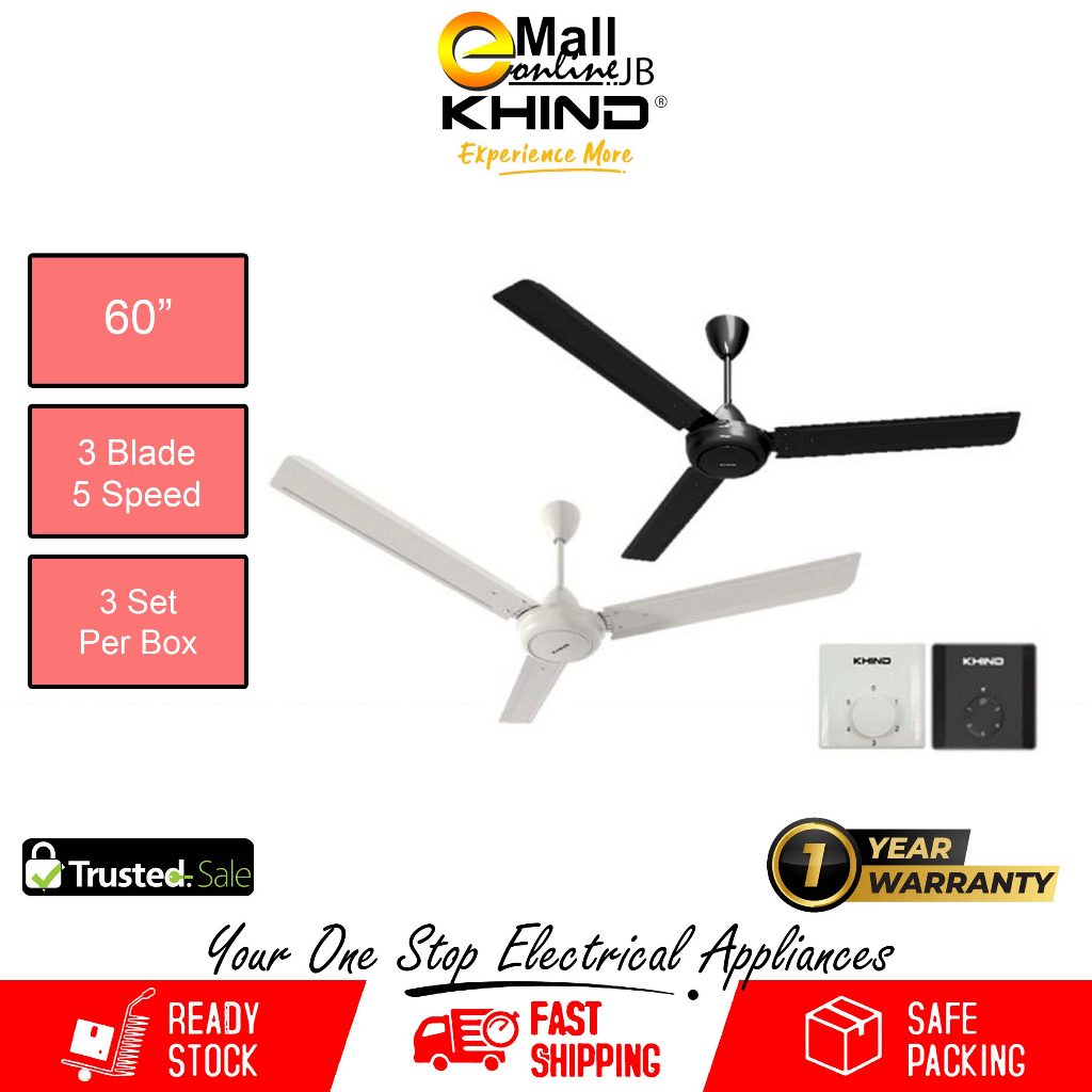 KHIND CF618 & CF618B Ceiling Fan 3 blade / Kipas Siling White & Black ...