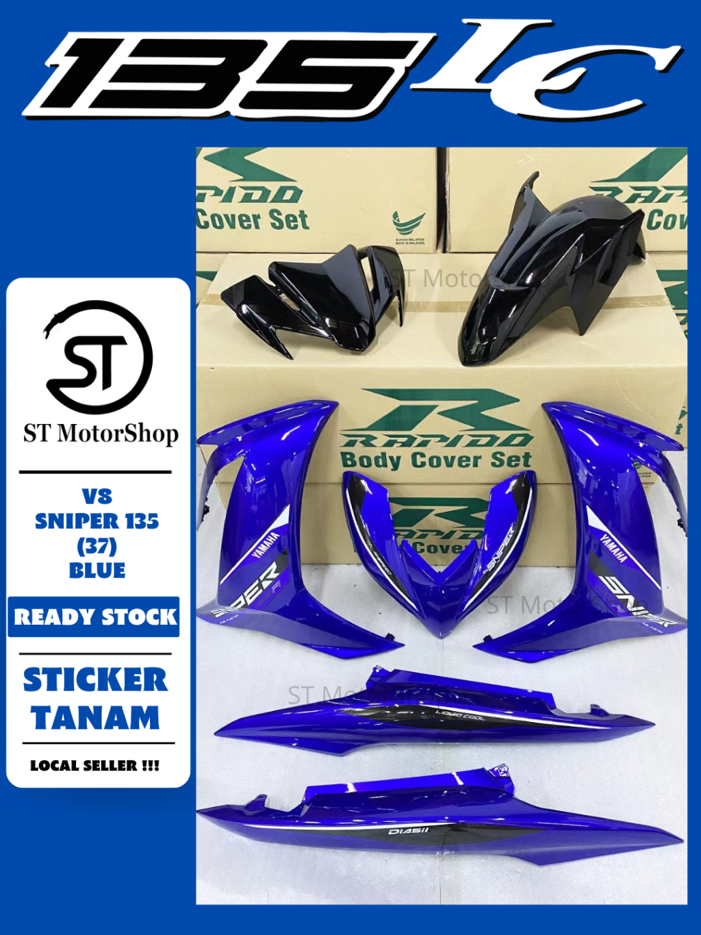 YAMAHA LC-135 LC135 V8 SNIPER-135 (37) BLUE COVER SET (STICKER TANAM ...
