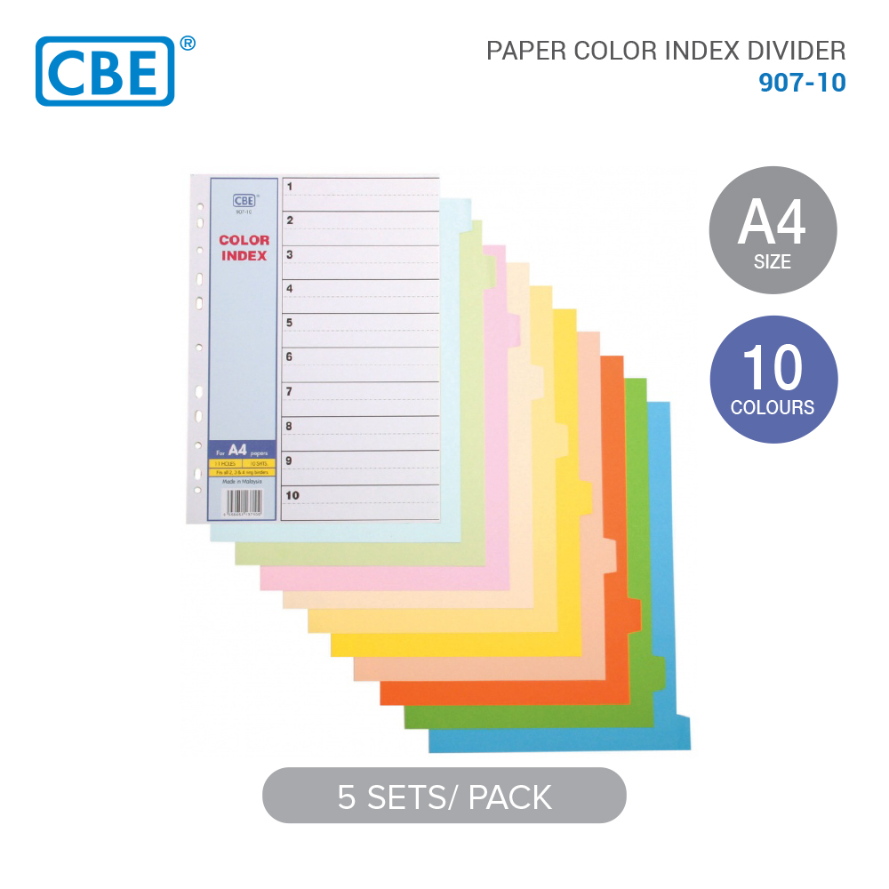 CBE Paper Colour Index Divider A4 | 5/ 10 Colours | Fit for 11 Holes 2 ...