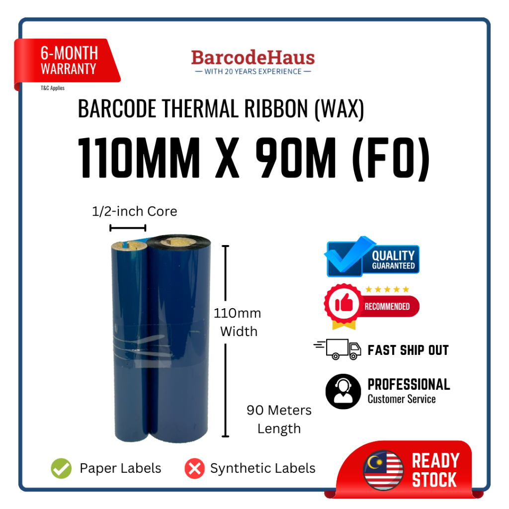 Wax 110MM X 90M (FO) Thermal Transfer Ribbon/Barcode Ribbon USED FOR ...