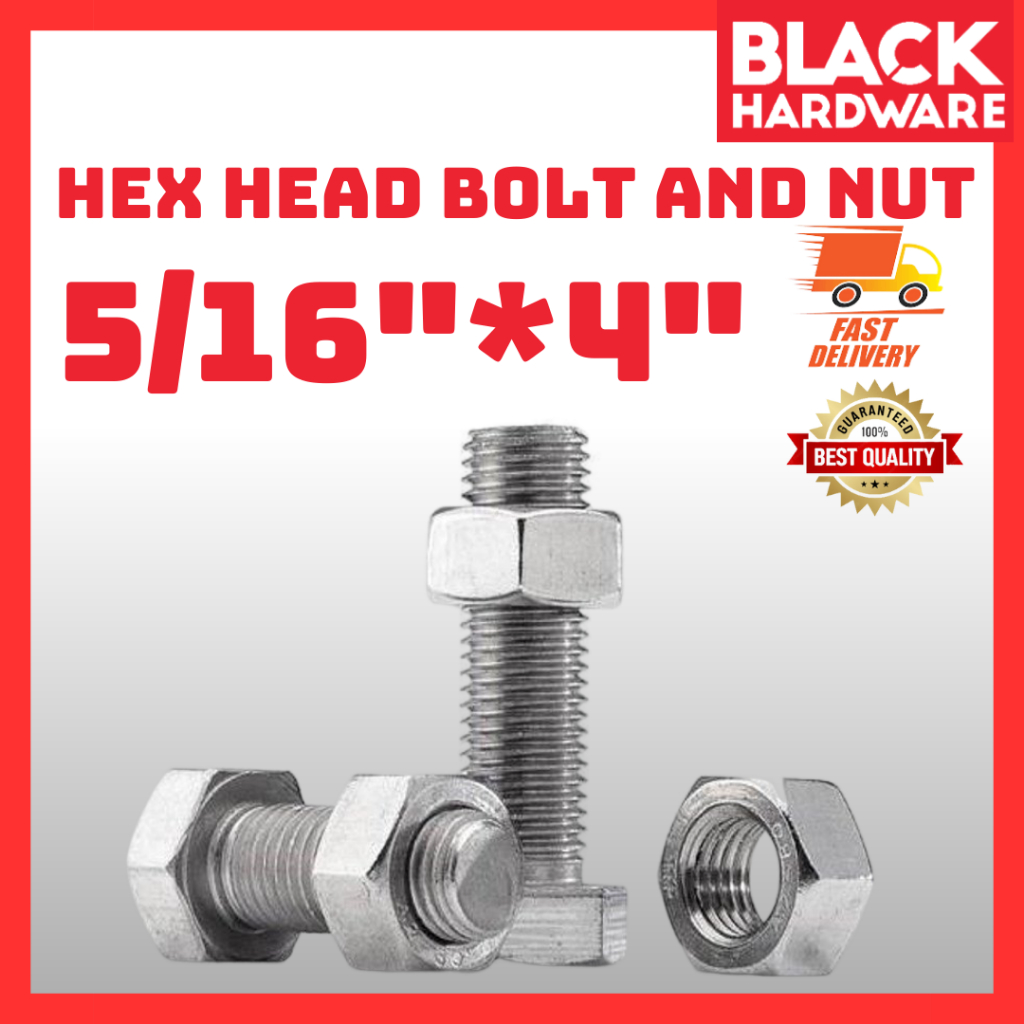 Black Hardware 5/16*4" Screw Hexagon Head Screw Nut Set Besi Skru Hex ...