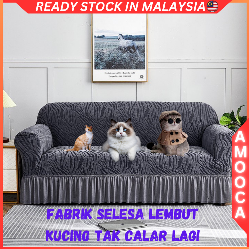 Sarung Sofa Anti Calar Kucing Cover Sofa 3 Seater Kalis Air Fabrik Kain ...