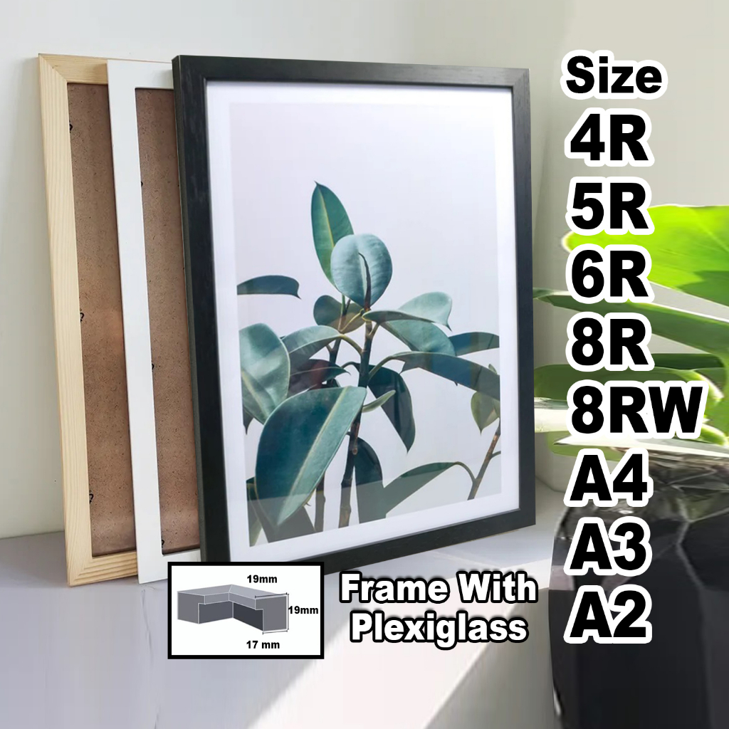 Framekaze 4R/5R/6R/8R/A4/A3/A2 Black White Darkbrown Natural Photo Frame | Solid Wood l ...