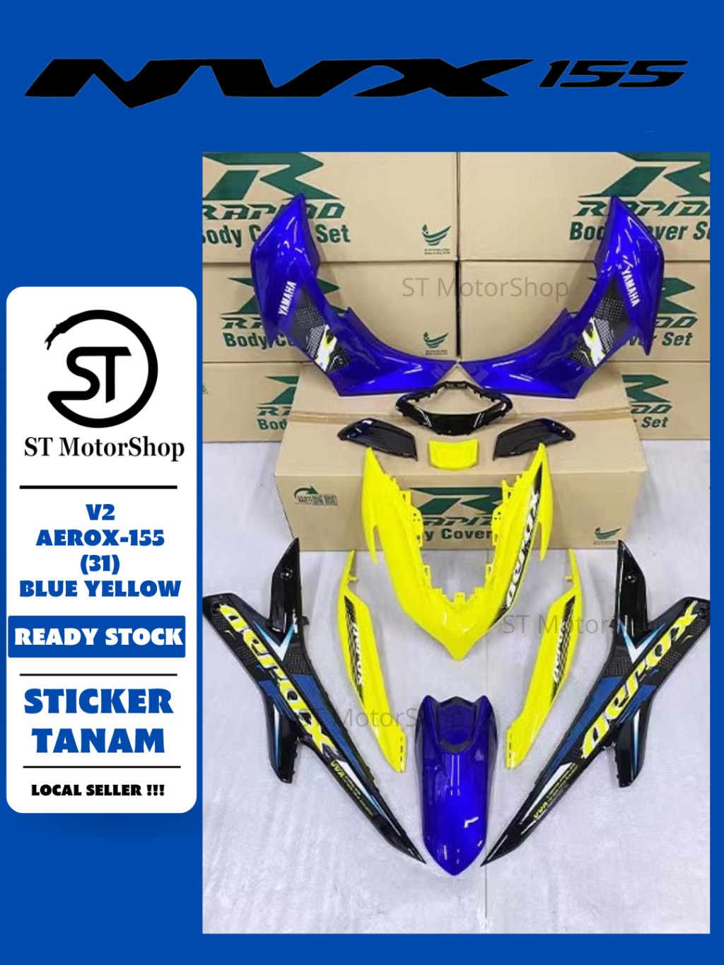 YAMAHA NV-X NVX V2 AEROX-155 (31) BLUE YELLOW COVER SET (STICKER TANAM ...