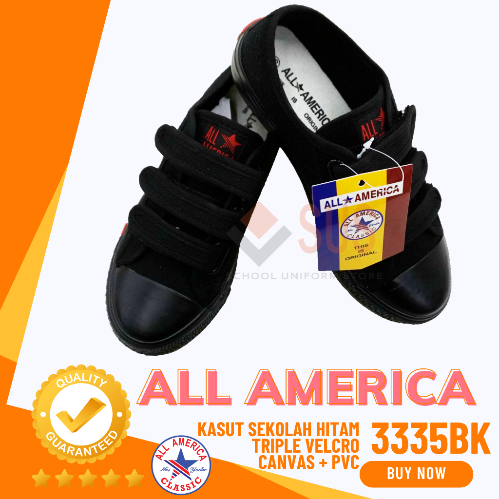 3335BK - BLACK SHOE ( KASUT SEKOLAH ALL AMERICA HITAM) | Shopee Malaysia
