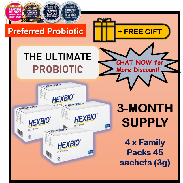 [4 boxes: 3 months supply] HEXBIO Probiotic: 3g X 45’s family pack ...