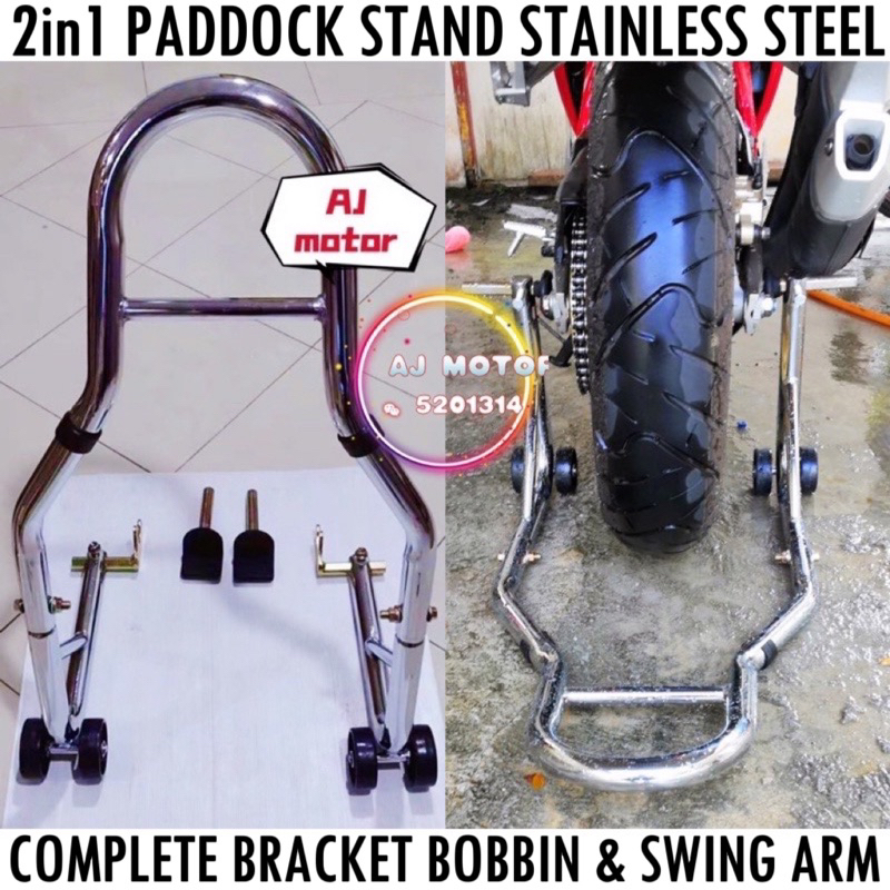 UNIVERSAL [2in1] PADDOCK STAND HEAVY DUTY STAINLESS STEEL BOBBIN ...