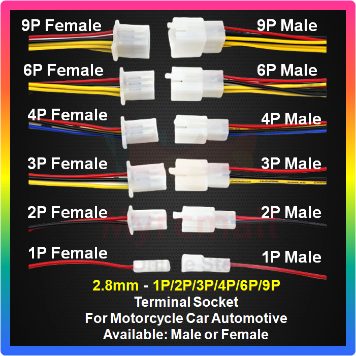1P/2P/3P/4P/6P/9P 2.8mm Terminal Socket Connector Plug Electrical Wire ...