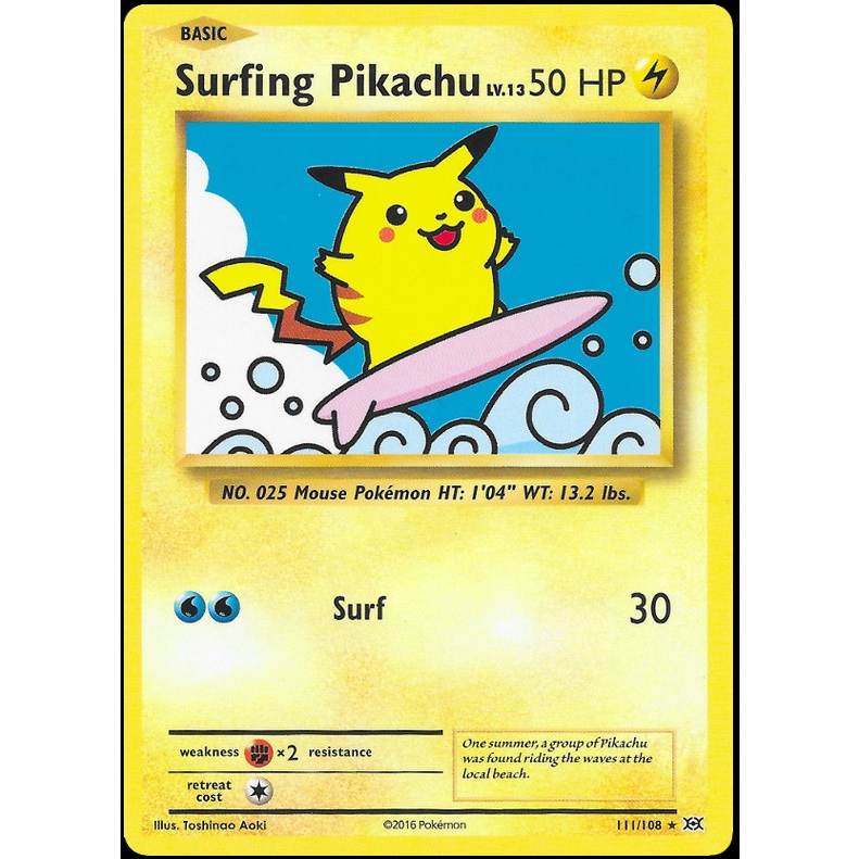 Surfing Pikachu 111/108 Rare XY Evolutions - Pokémon Card TCG Official ...