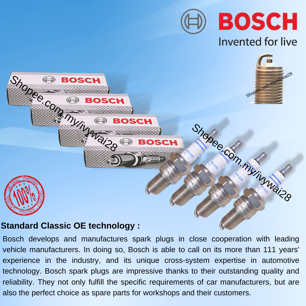 BOSCH Spark Plug Standard Saga 12V LMST ISWARA WIRA & SATRIA 1.3 1.5 ...