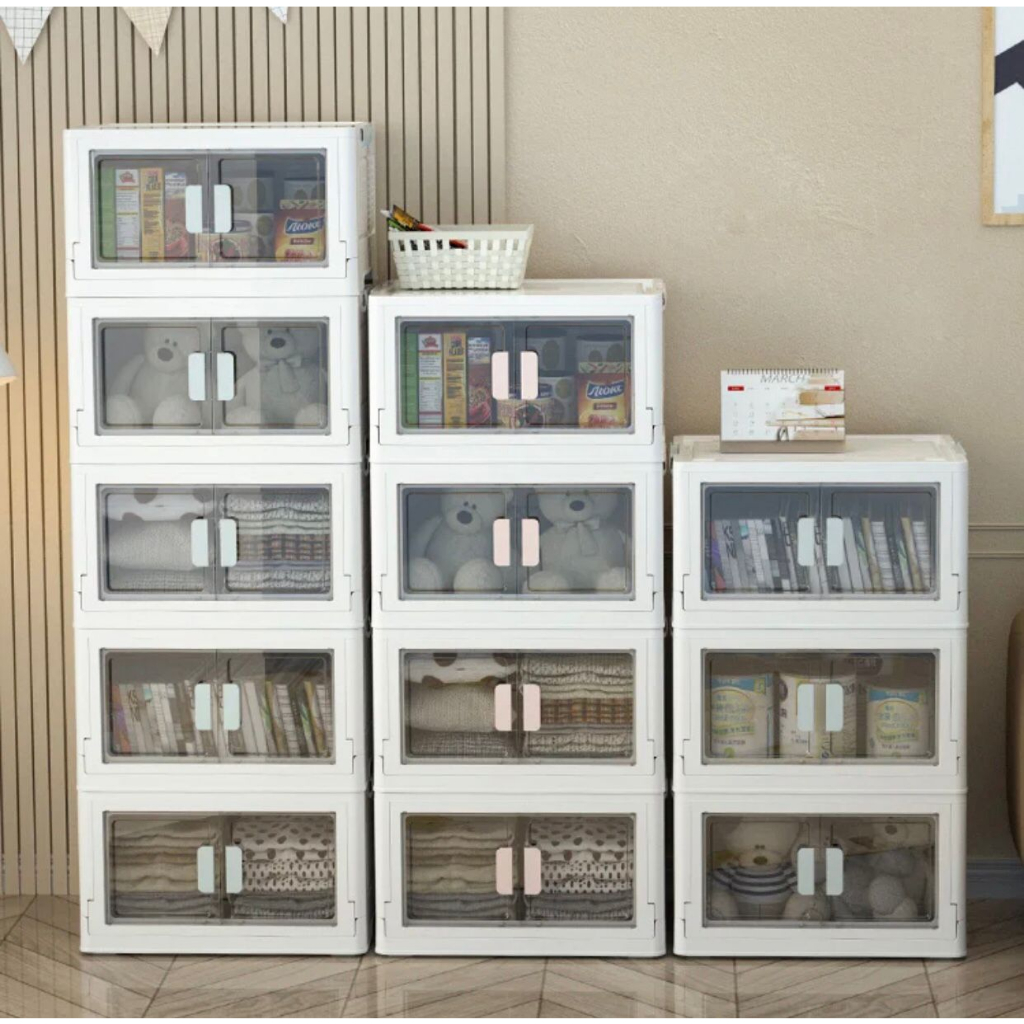 Stackable Foldable Large Storage Box Cabinet Organizers | Transparent ...