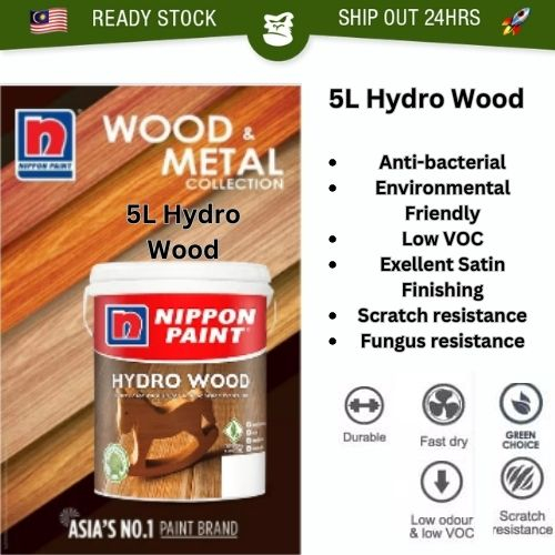 5L Nippon Paint Hydro Wood / Cat Varnish Asas Air Anti Calar cat kayu ...