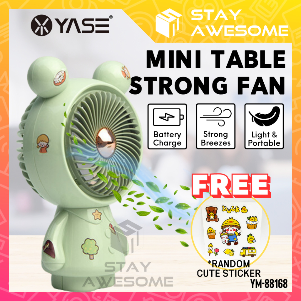 YASE Strong Wind Cooling Pink Bear Mini Standing Rechargeable Desk ...