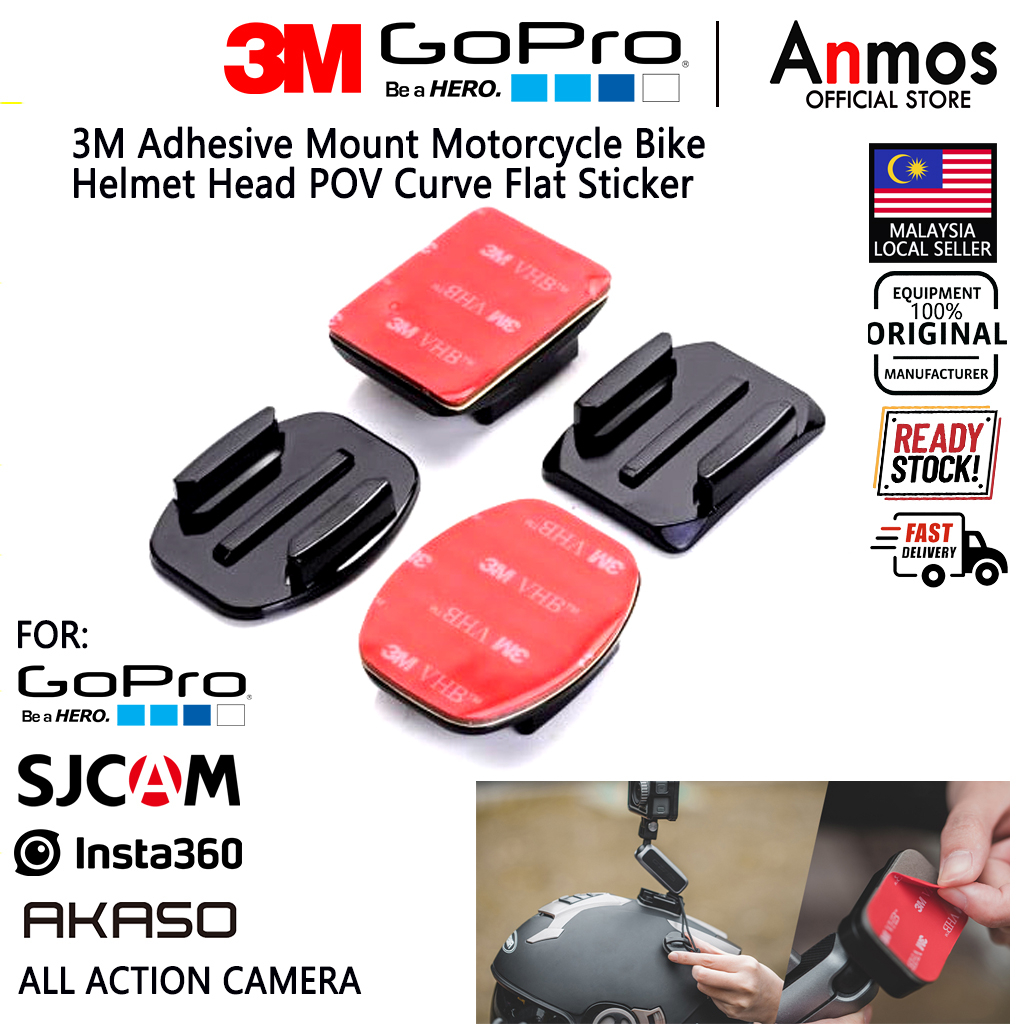 ORIGINAL GOPRO 4pcs 3M Adhesive Mount Motorcycle Bike Helmet Head POV ...