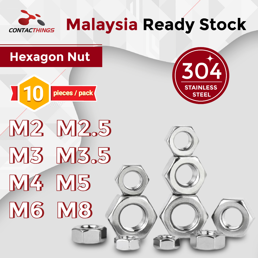 M2 M2.5 M3 M3.5 M4 M5 M6 M8 Stainless Steel 304 Hexagon Nut | Shopee Malaysia
