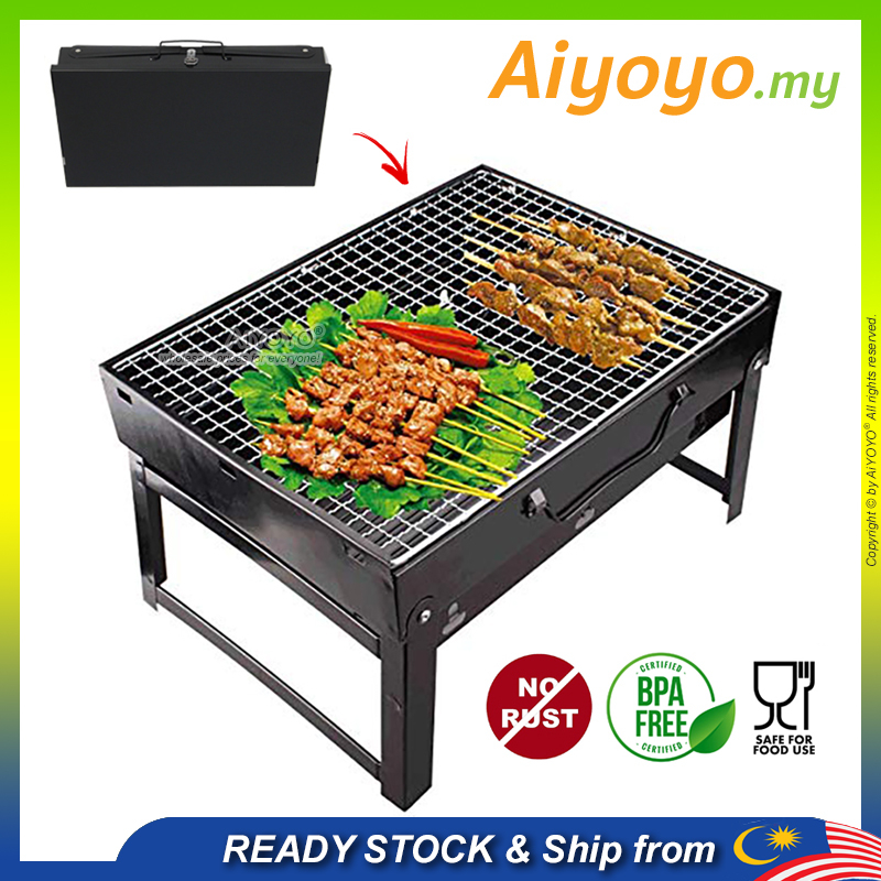 BBQ Grill Pan Outdoor Portable Folding Charcoal Roast Grill Stand ...