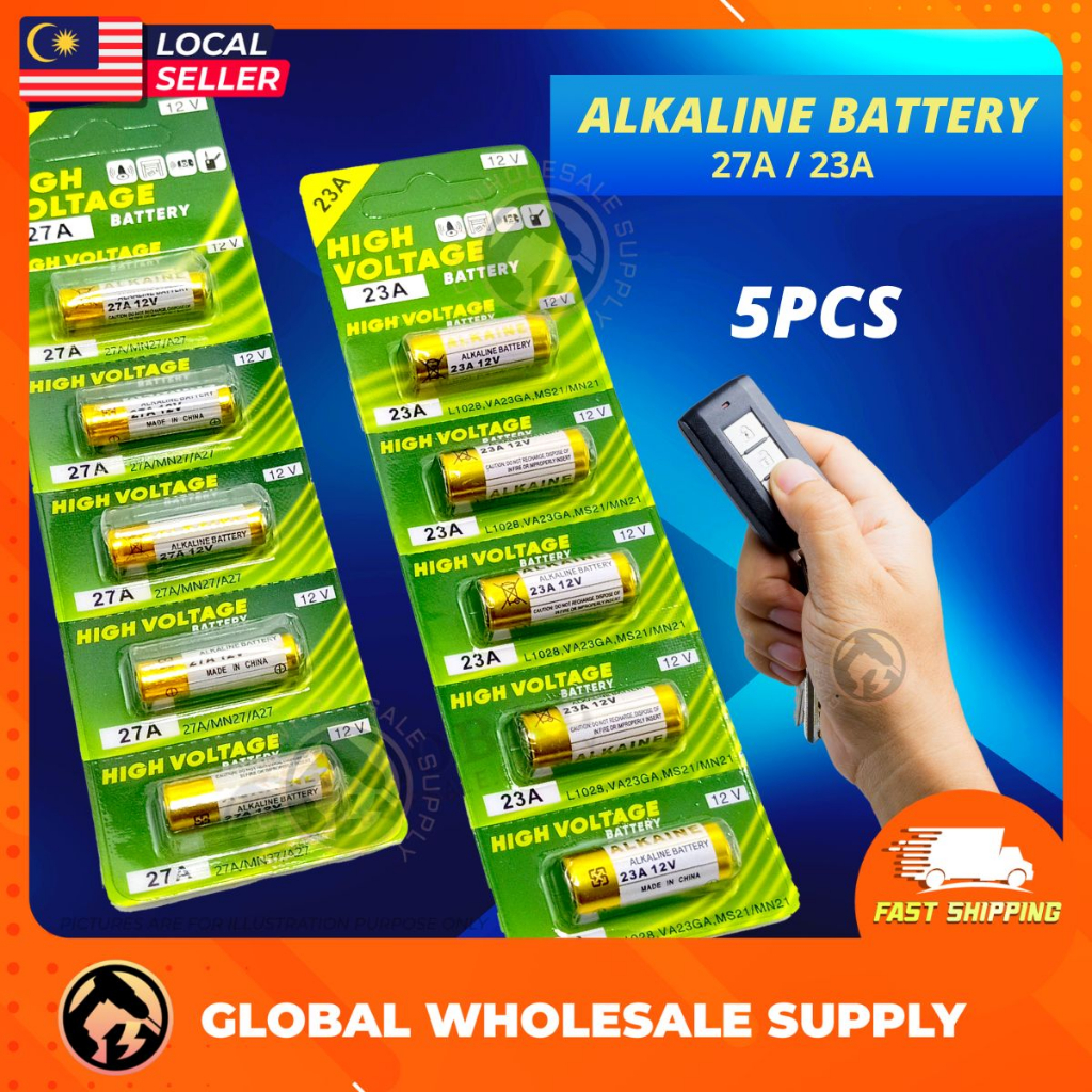 5PCS 23A / 27A ALKALINE BATTERY Batteri Remote Control Bell Kereta ...