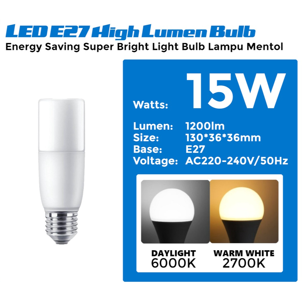 (SIRIM) LED Bulb 5W 10W 15W 20W WarmLight 6500K Daylight LED STICKBulb E27 Mentol LED Rumah ...