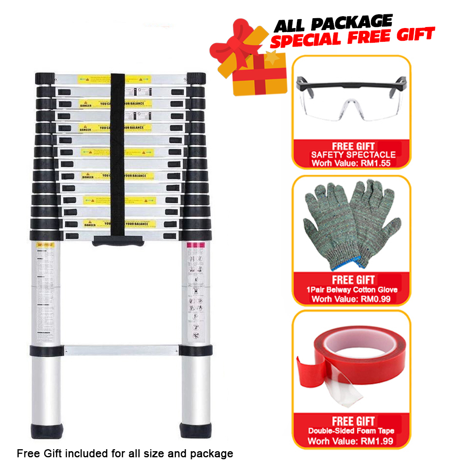 Aluminium Telescopic Ladder Heavy Duty Foldable Ladder Aluminium Tangga Lipat Single Folding ...