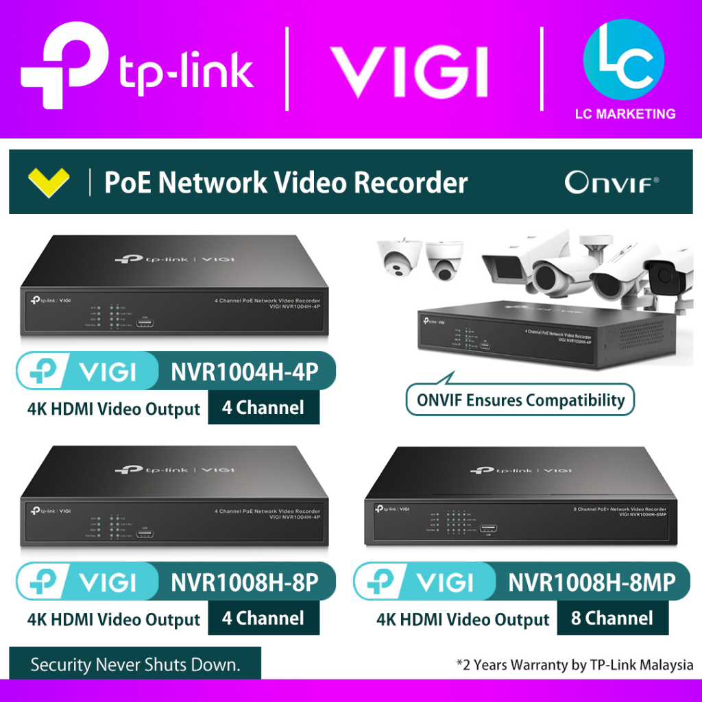 TP-Link VIGI NVR1004H-4P NVR1104H-4P (4-Channel) / NVR1008H-8P NVR1008H-8MP (8-Channel) PoE ...