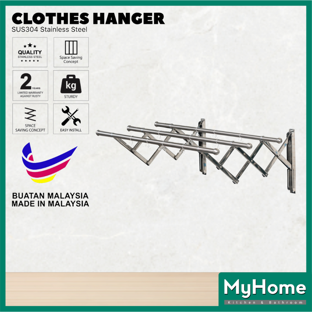 SUS304 Stainless Steel Retractable Wall Mounted Clothes Hanger Clothes ...