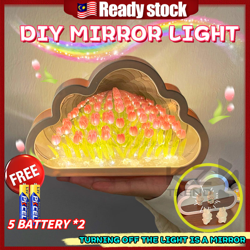 Led Lampu DIY Handmade Cloud Tulip Night Light Mirror Lamp Tulip Mirror ...