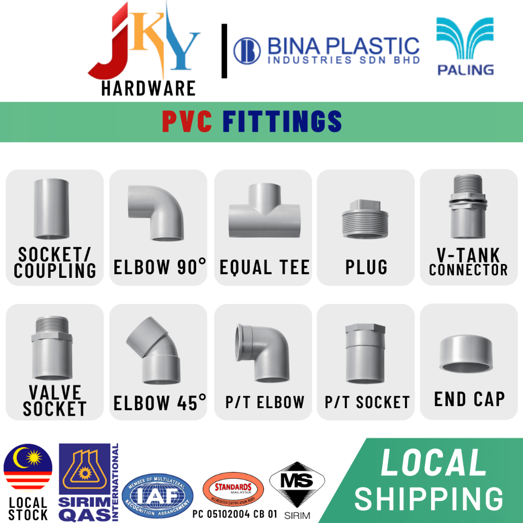 32MM/ 40MM/ 50MM / PVC Fittings - Socket/Elbow/Tee - P/T Socket Elbow/Valve Socket/Plug/End Cap ...