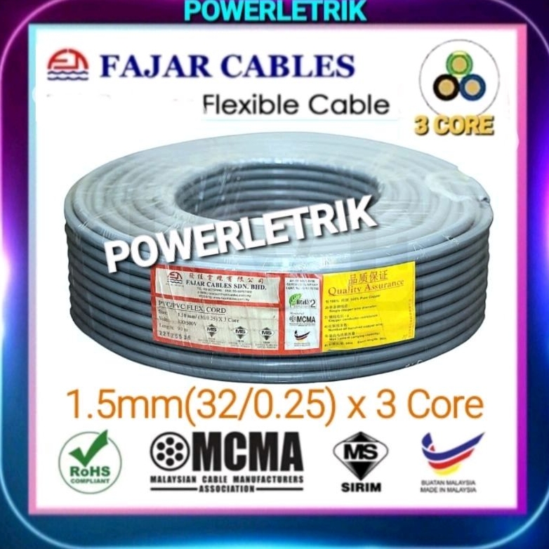 (90 METER PER ROLL) FAJAR 1.50MM(32/0.25) X 3 CORE FLEXIBLE CABLE I00 ...