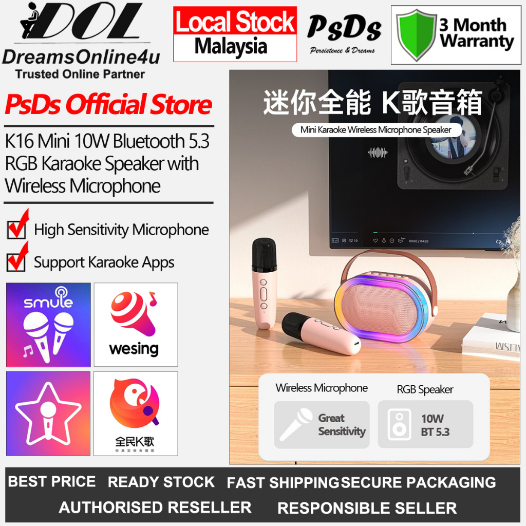 K16 Portable Mini 10W Bluetooth 5.3 RGB Karaoke Speaker Build-in DSP ...