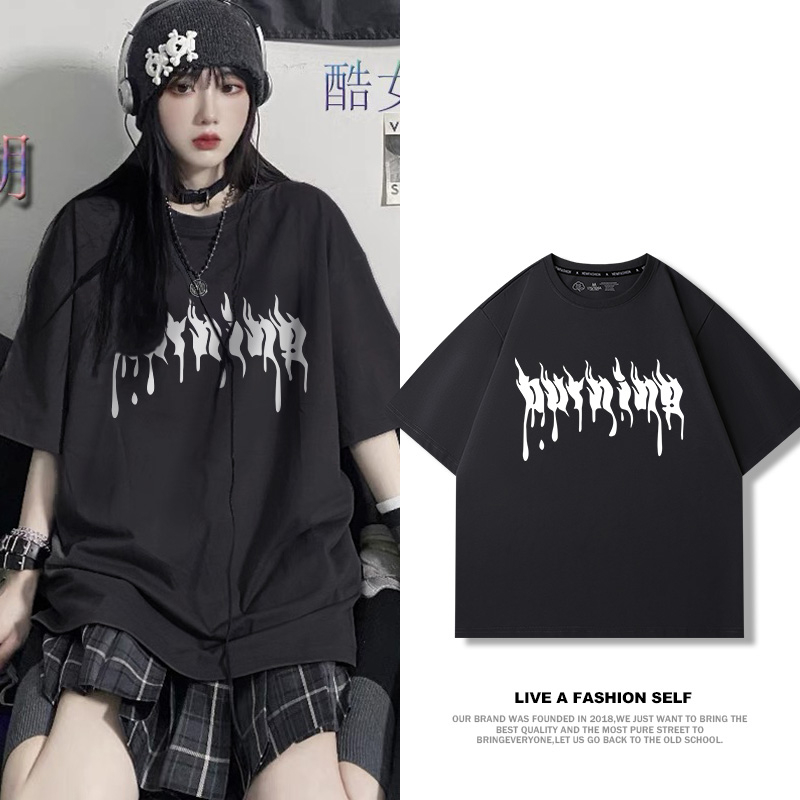 Oversize T-shirt Korean Style clothes Loose Half-Sleeve Unisex Baju ...